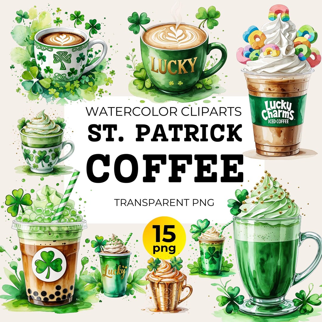 St Partick Coffe Clipart for Sublimate&craft, Watercolor Coffee Feeling ...