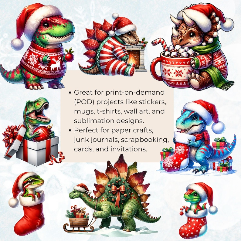 15 Watercolor Christmas Dinosaur Clipart, Christmas Dino Clipart ...