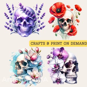 16 PNG Watercolor Floral Skull Clipart, Gothic Clipart, Fantasy Clip ...