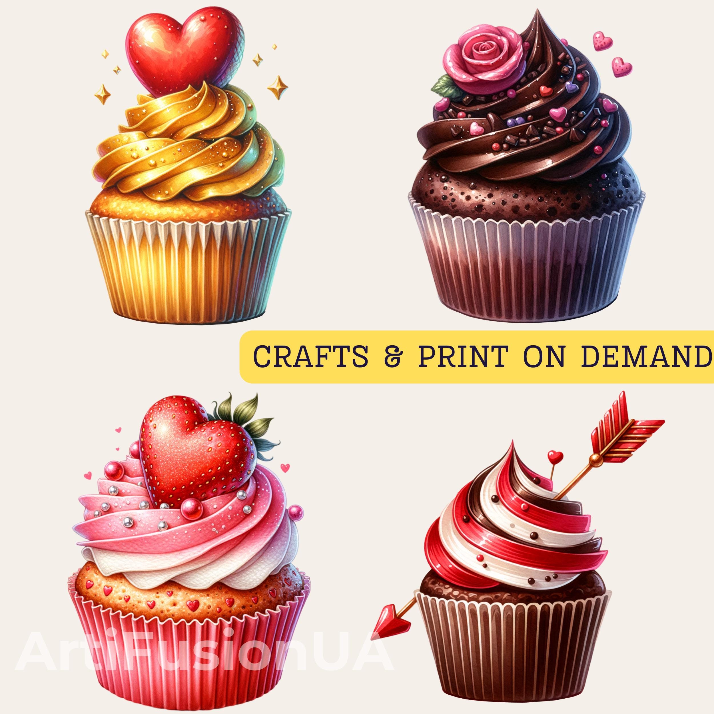 19 Watercolor Valentines Day Clipart, Cupcake PNG, Romantic Clipart for ...