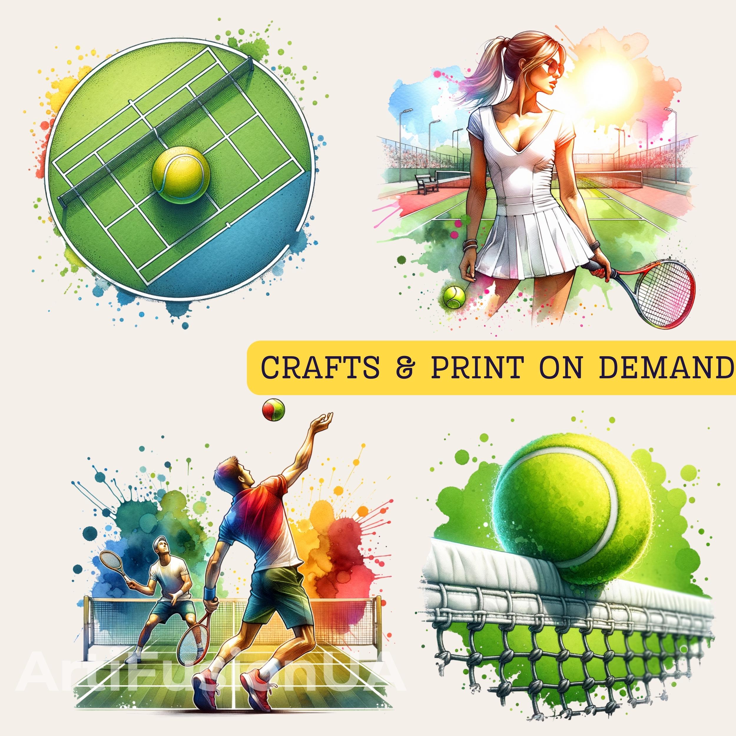 Watercolor Tennis Clipart: Sports Designs for T-shirts, Mugs (PNG) - Etsy