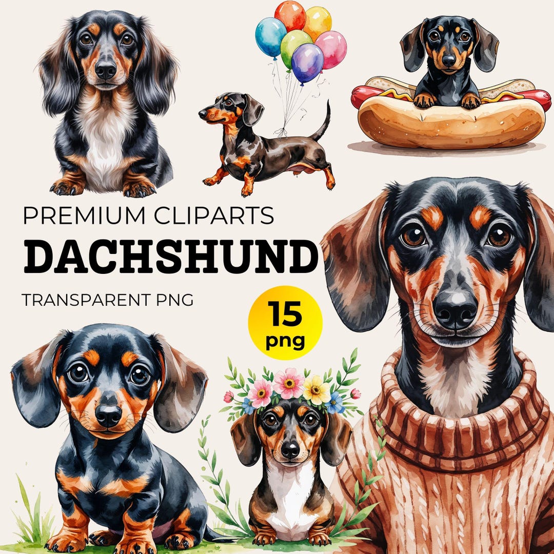 Watercolor Dachshund Clipart Bundle: Dog Breed PNG (digital Download ...