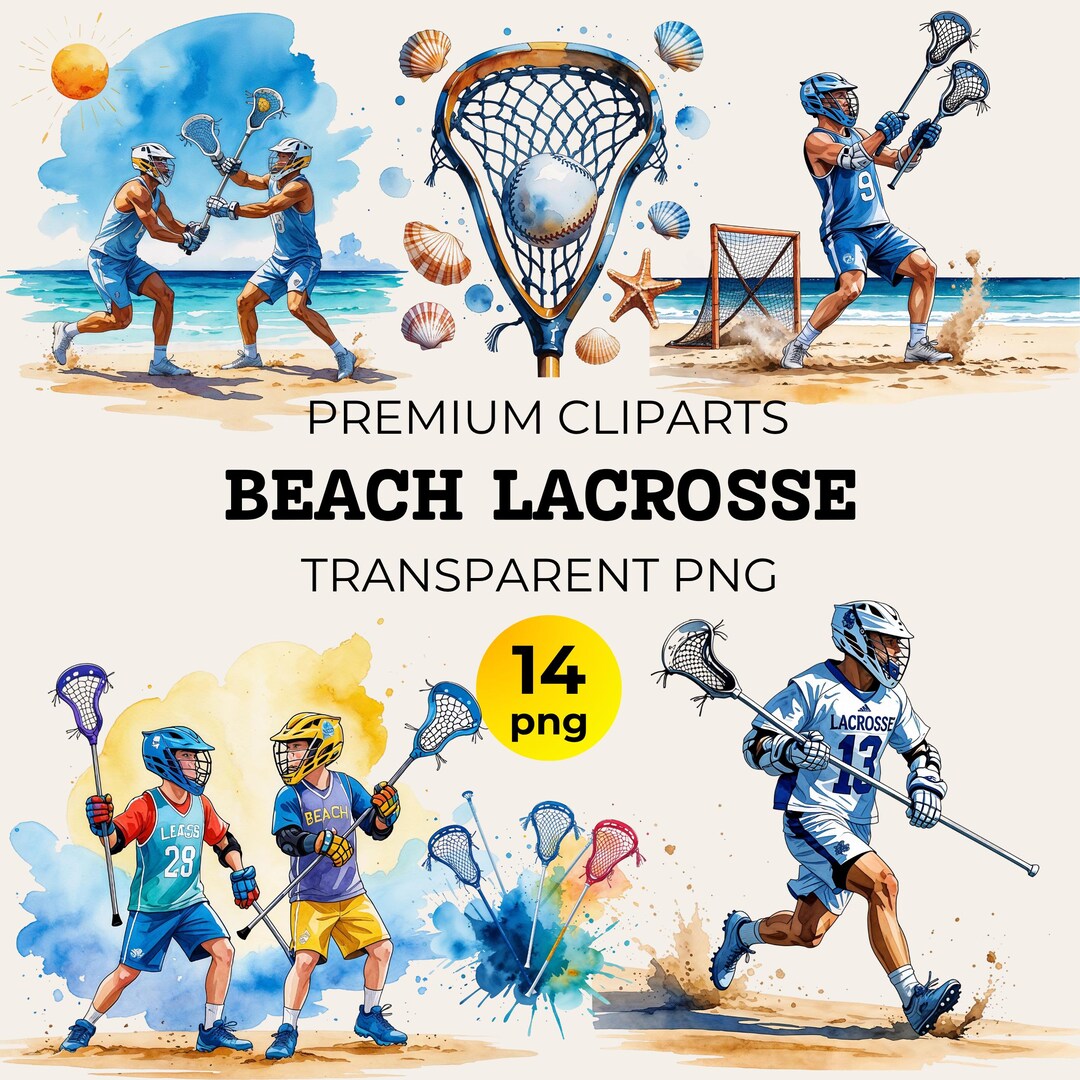Beach Lacrosse Clipart Bundle: Watercolor PNG Graphics (digital ...