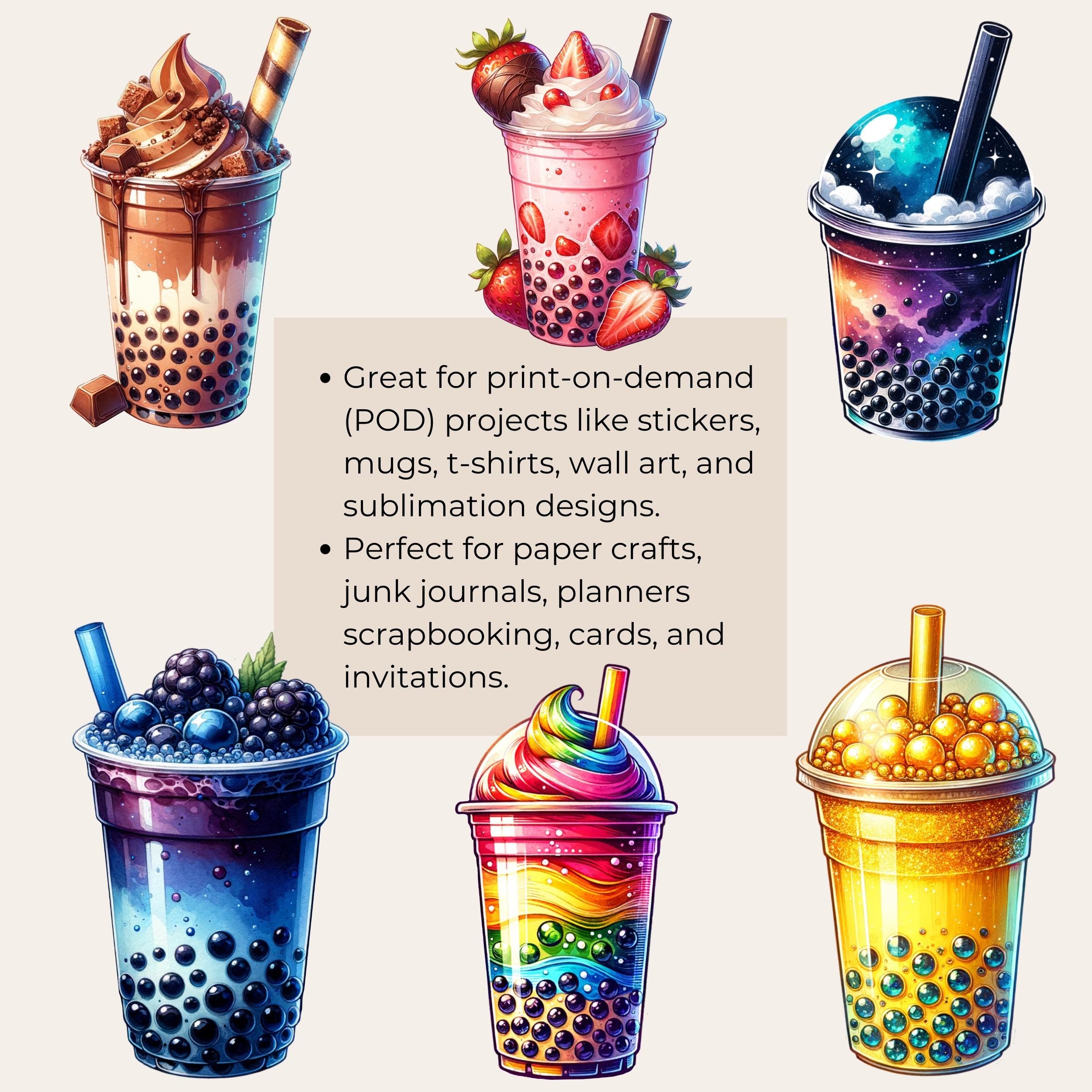 Watercolor Bubble Tea Clipart, 20 PNG Watercolor Boba Tea Clipart ...