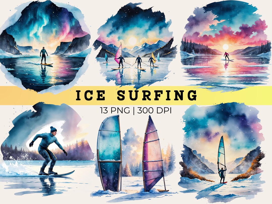 Ice Surfing Watercolor Clipart PNG, Winter Sports Digital Bundle for ...