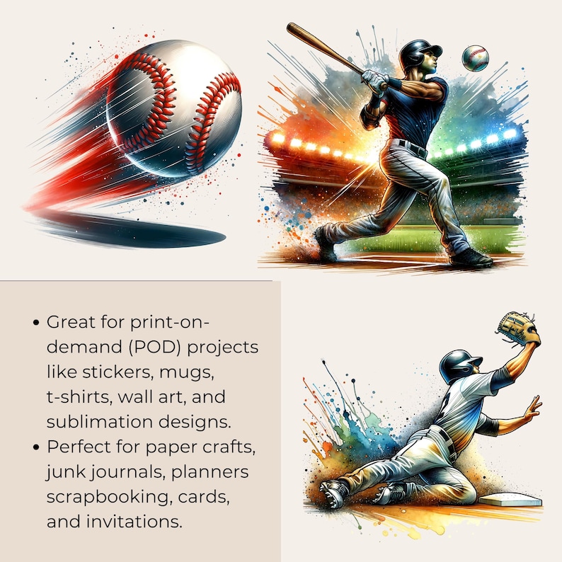Watercolor Baseball Clipart Set: Sports Illustrations (PNG Digital ...