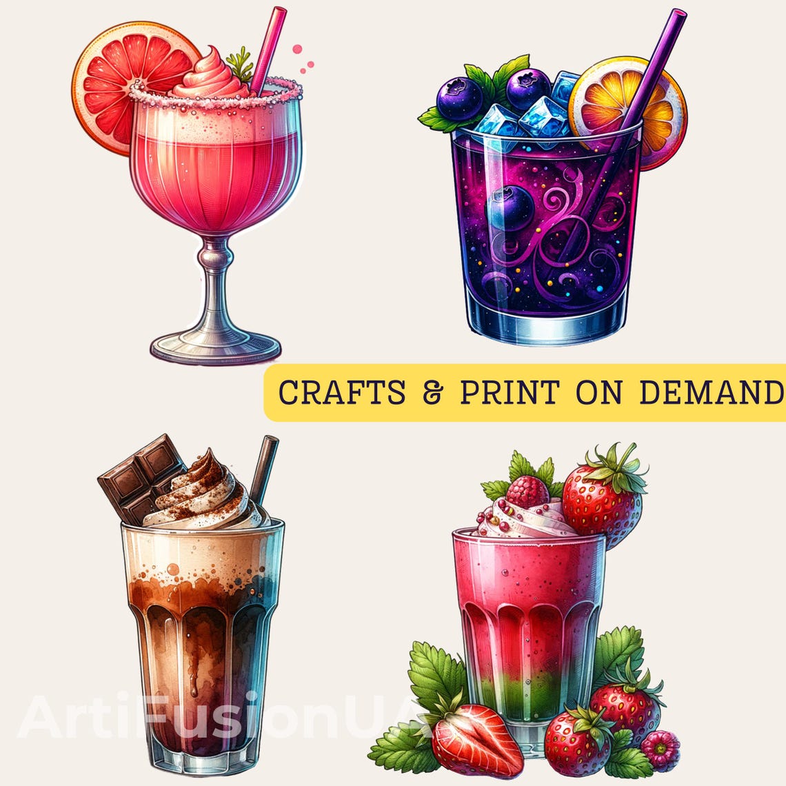 Watercolor Drinks Clipart: Cocktail & Beer PNG Collection (20 PNG) - Etsy