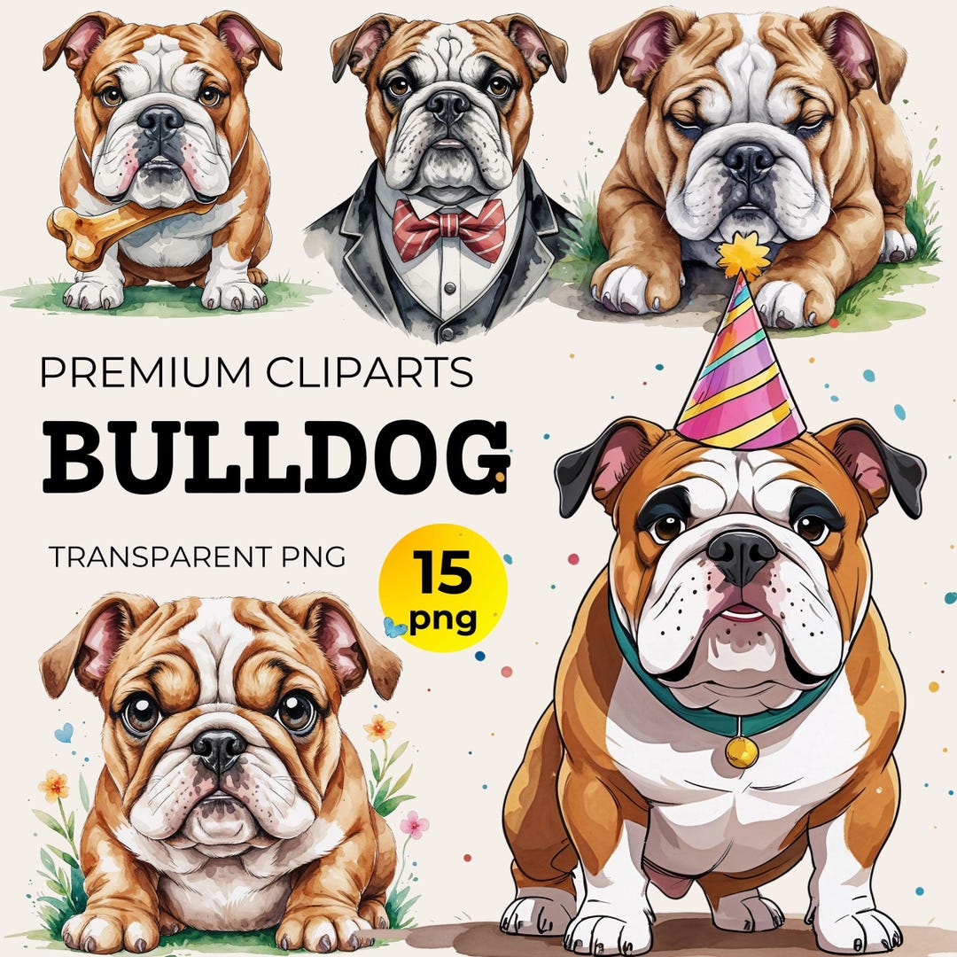 Bulldog Clipart for Sublimation & Craft, Watercolor Dog Bulldog Breed ...