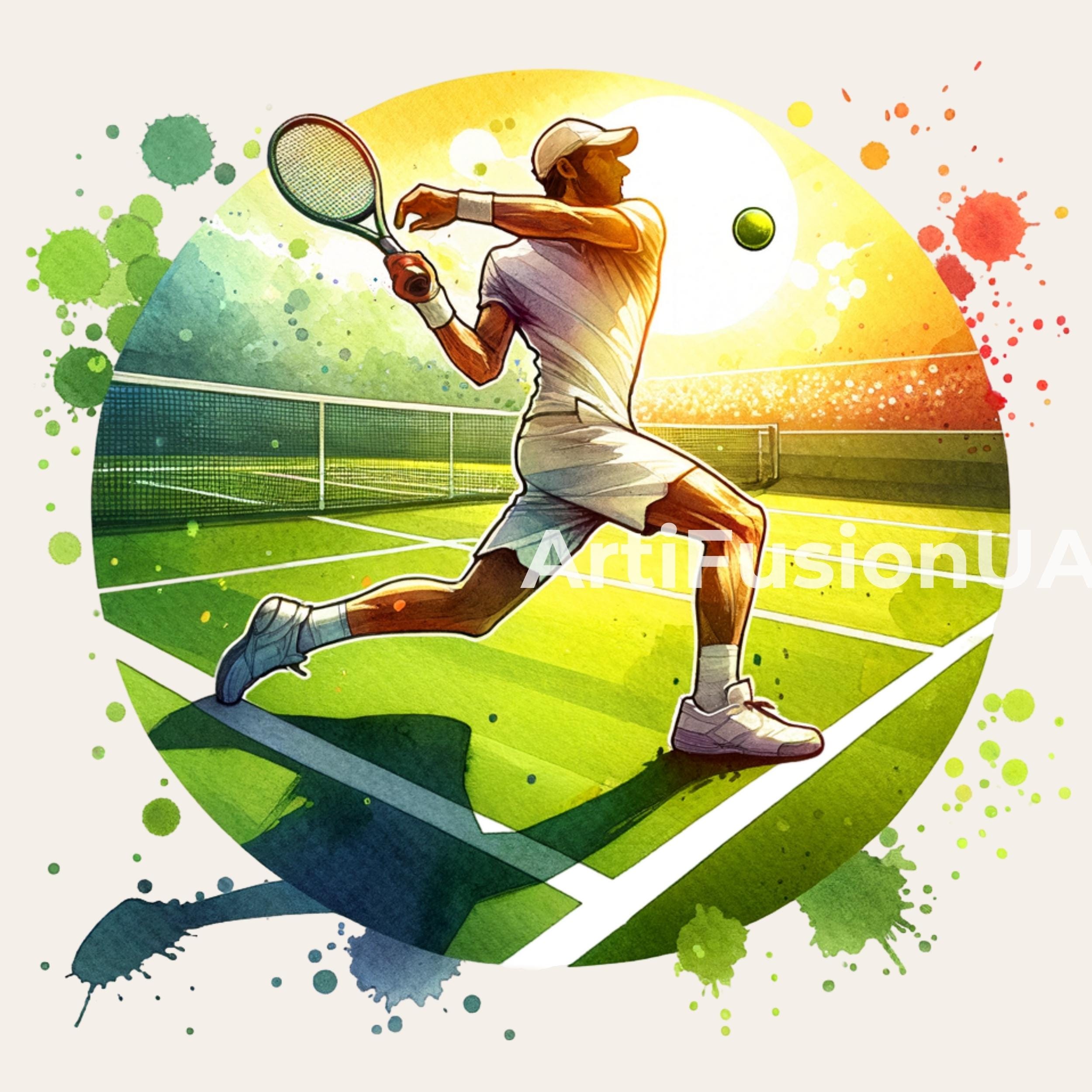 Watercolor Tennis Clipart: Sports Designs for T-shirts, Mugs (PNG) - Etsy