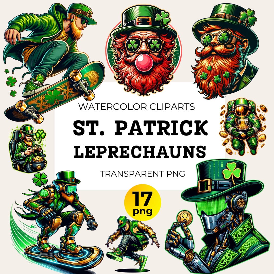 St Patrick Leprechaun Clipart Set for Craft&sublimatopn Design, Groovy ...