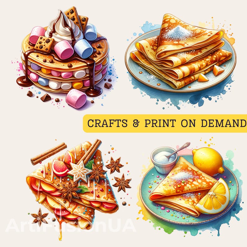 Crepe Clipart: 18 Watercolor Crepe PNG Graphics (digital Download) - Etsy