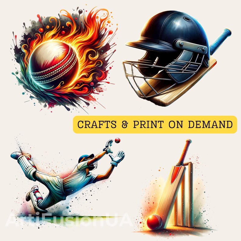 Watercolor Cricket Clipart Set: Sport Lover PNG Graphics (digital ...