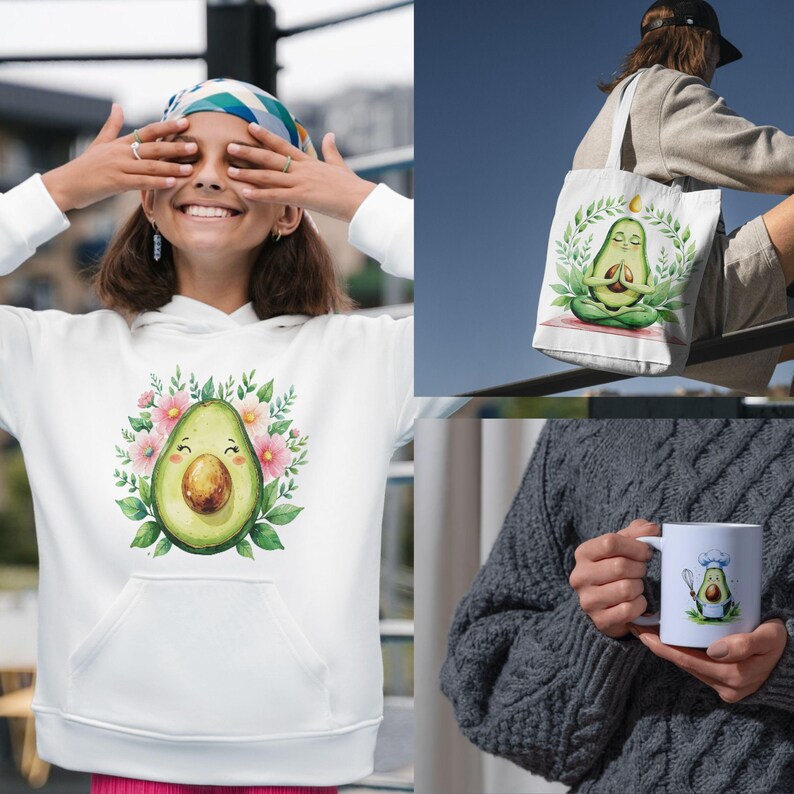 Avocado Clipart Bundle, Watercolor Cute Food PNG for Vegan Crafts ...