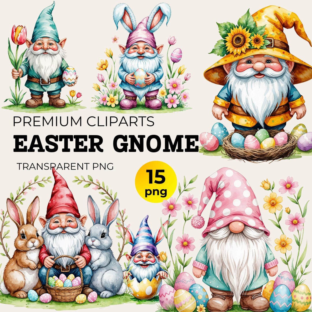 Cute Easter Gnome Clipart, Watercolor Easter Gnome Egg Bundle Clipart ...
