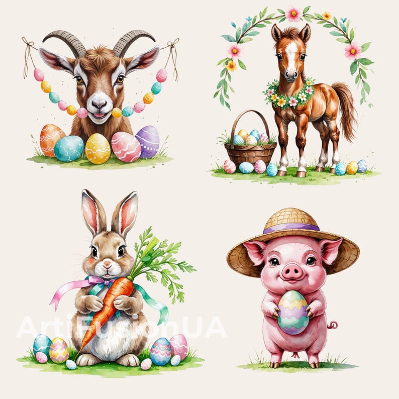 Easter Farm Animals Clipart Set for Craft & Card Making,watercolor ...