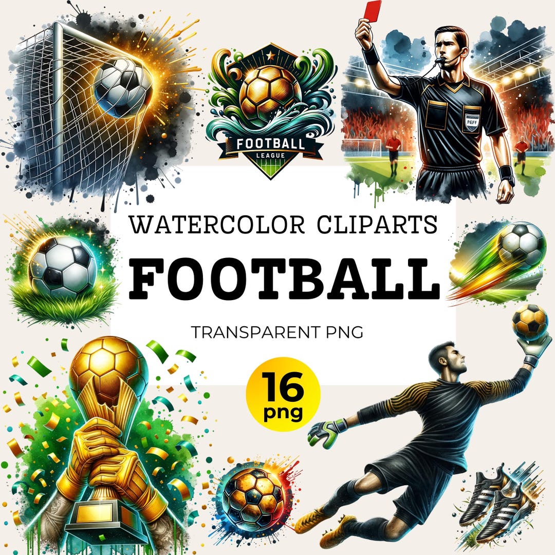Watercolor Football Clipart, Kids Sport Clip Art Sports Equipment ...