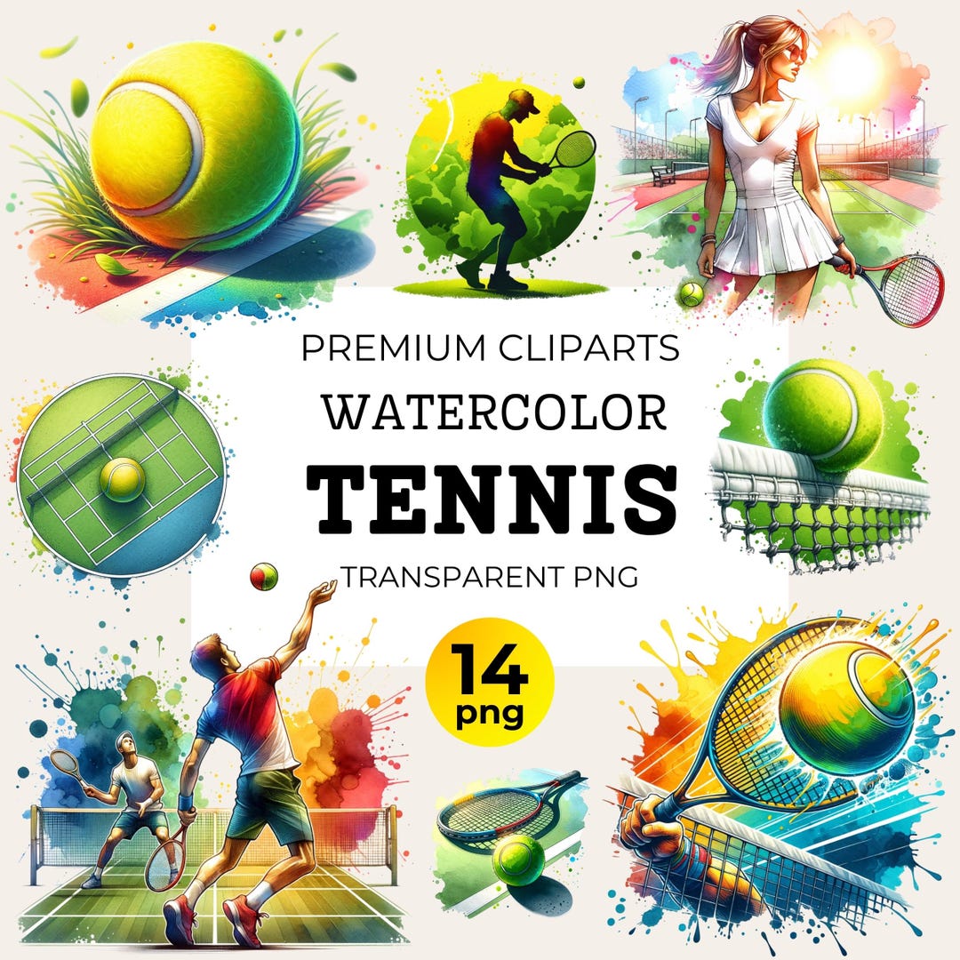 Watercolor Tennis Clipart: Sports Designs for T-shirts, Mugs (PNG) - Etsy