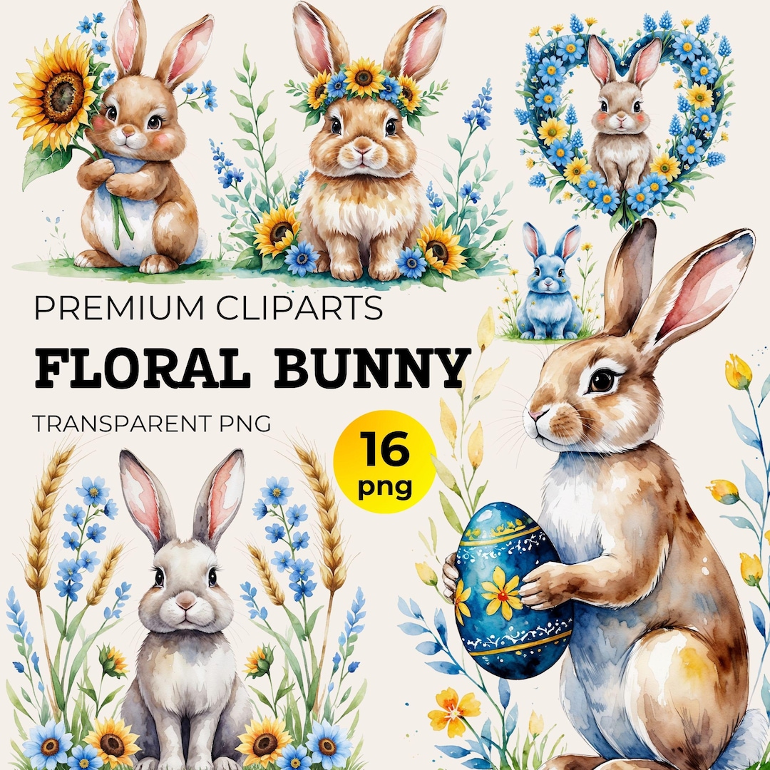 Spring Floral Bunny Rabbit Clipart for Craft & Sublimation, Easter ...
