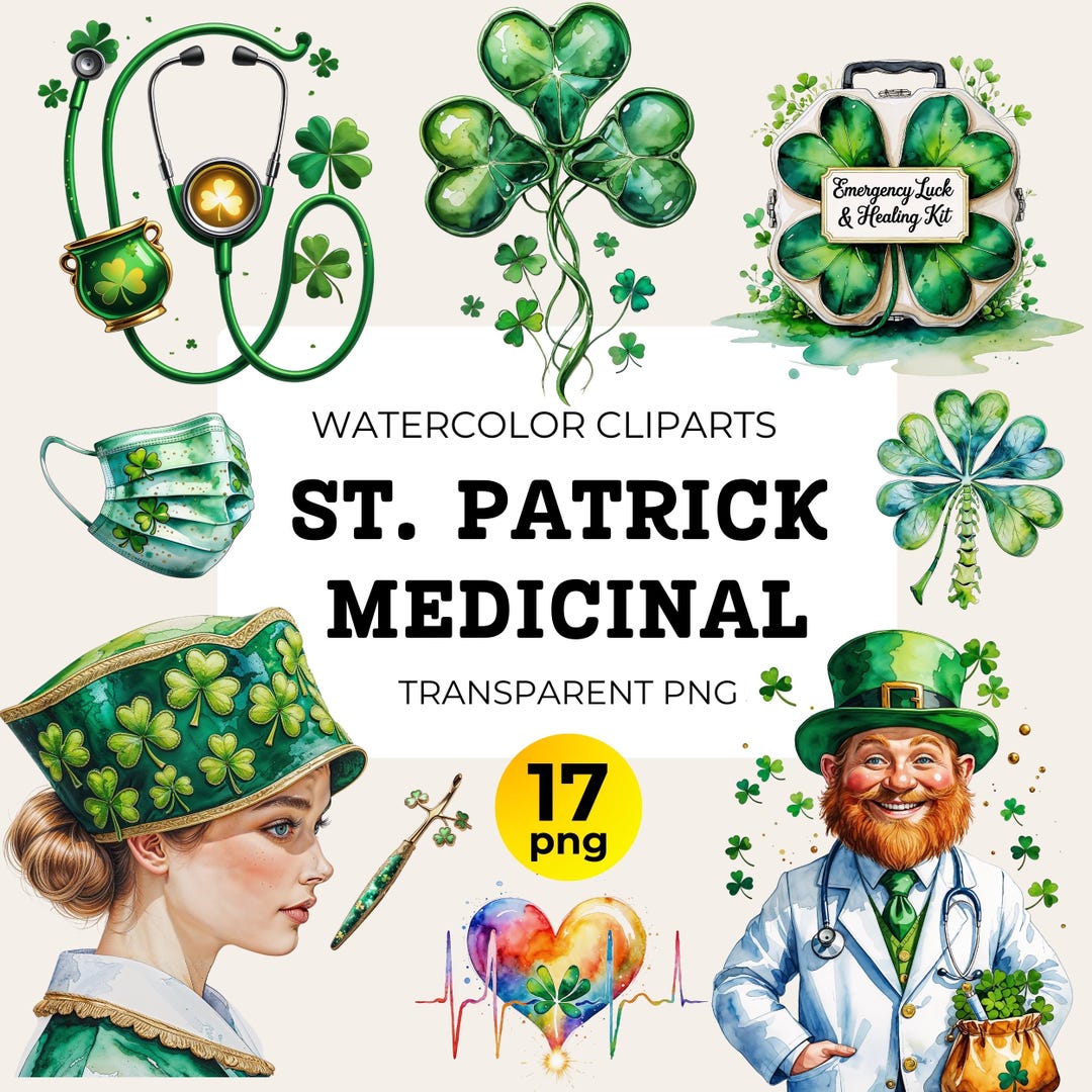 St. Patrick's Day Nurse Clipart Set: Shamrock Stethoscope PNG (digital ...