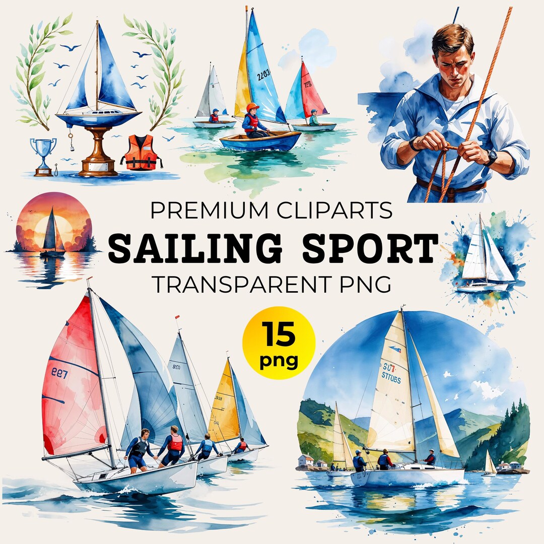 Watercolor Sailing Clipart Bundle: Yacht & Ocean PNG (digital Download ...