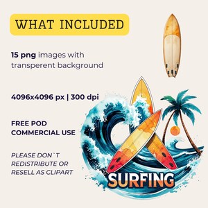 Surfing Clipart Bundle for Scrapbook & Sublimation, Watercolor ...