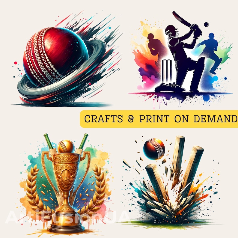 Watercolor Cricket Clipart Set: Sport Lover PNG Graphics (digital ...