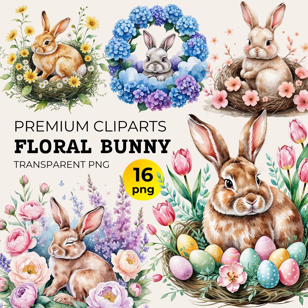 Cute Bunny and Flower Clipart Bundle for Sublimation & Craft,bunny ...