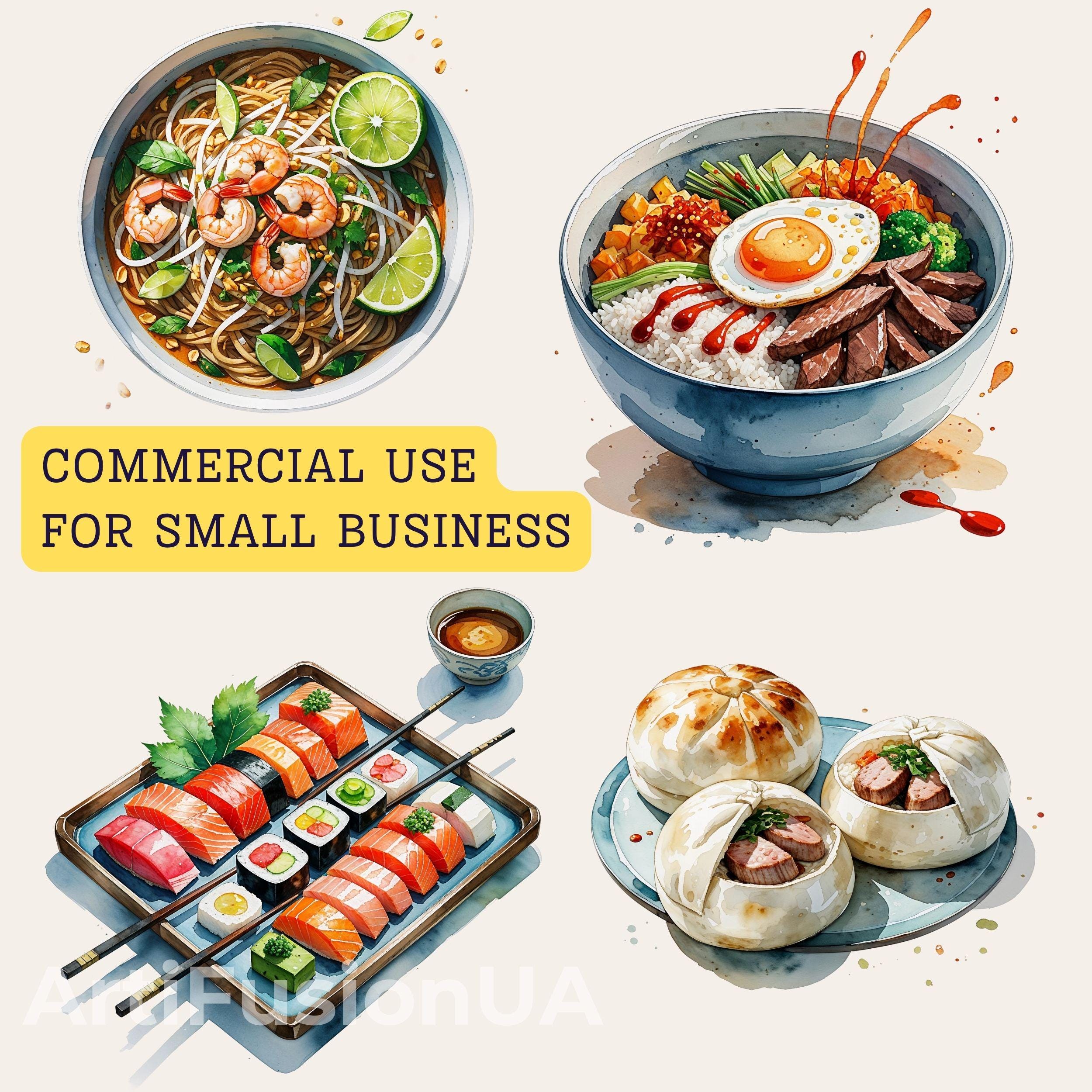 Watercolor Asian Food Clipart Bundle: Sushi, Ramen, Snacks (PNG) - Etsy