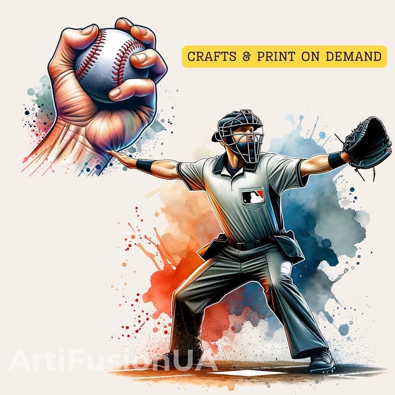 Watercolor Baseball Clipart Set: Sports Illustrations (PNG Digital ...
