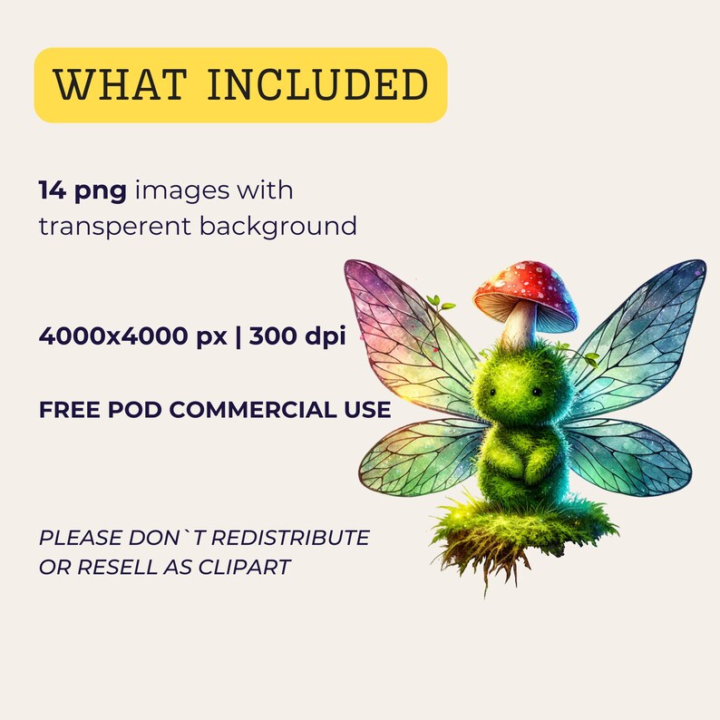 Watercolor Mossling Clipart, Cute Fluffy Fairy Moss PNG for Crafting ...