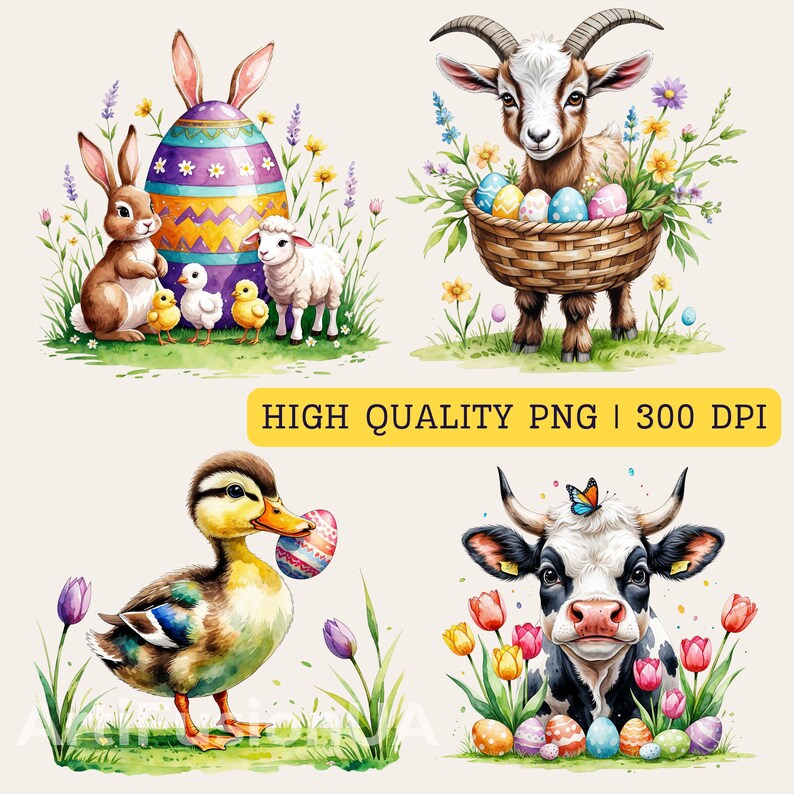 Easter Farm Animals Clipart Set for Craft & Card Making,watercolor ...