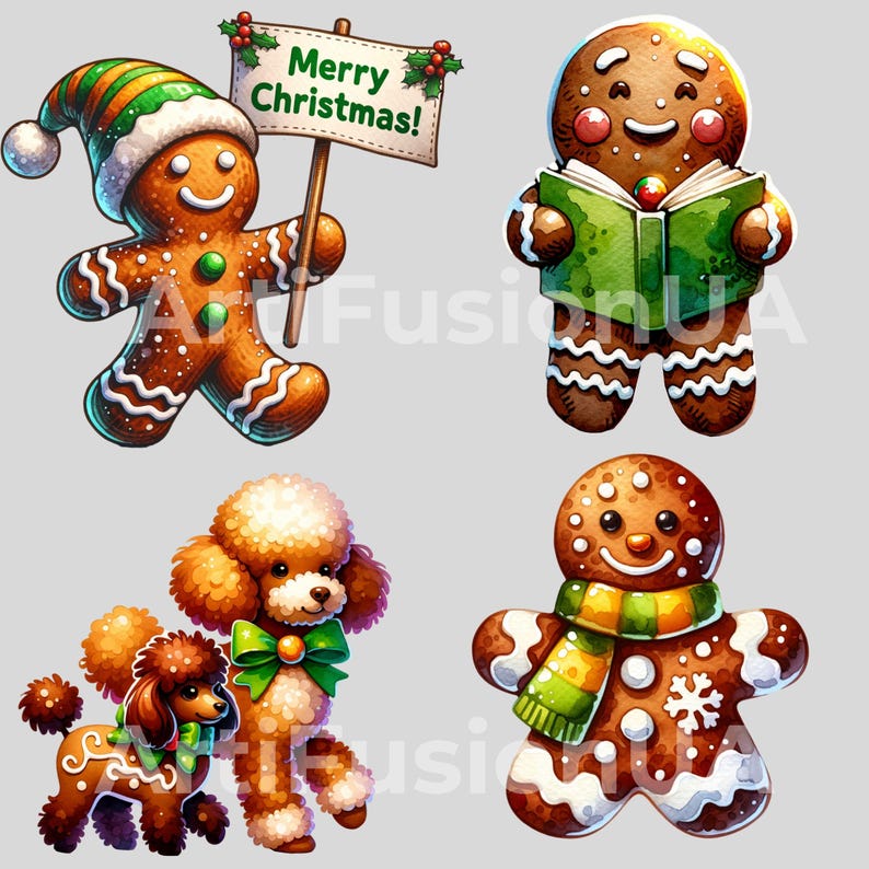 Watercolor Gingerbread Boy Png Cliparts, Green Gingerbread Man Png ...