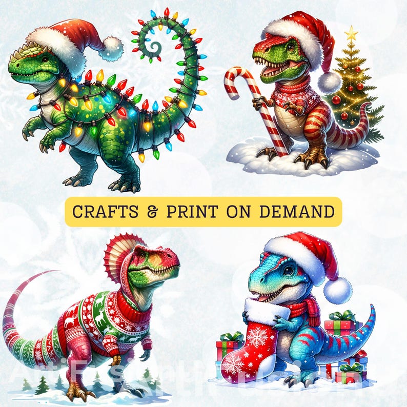 15 Watercolor Christmas Dinosaur Clipart, Christmas Dino Clipart ...