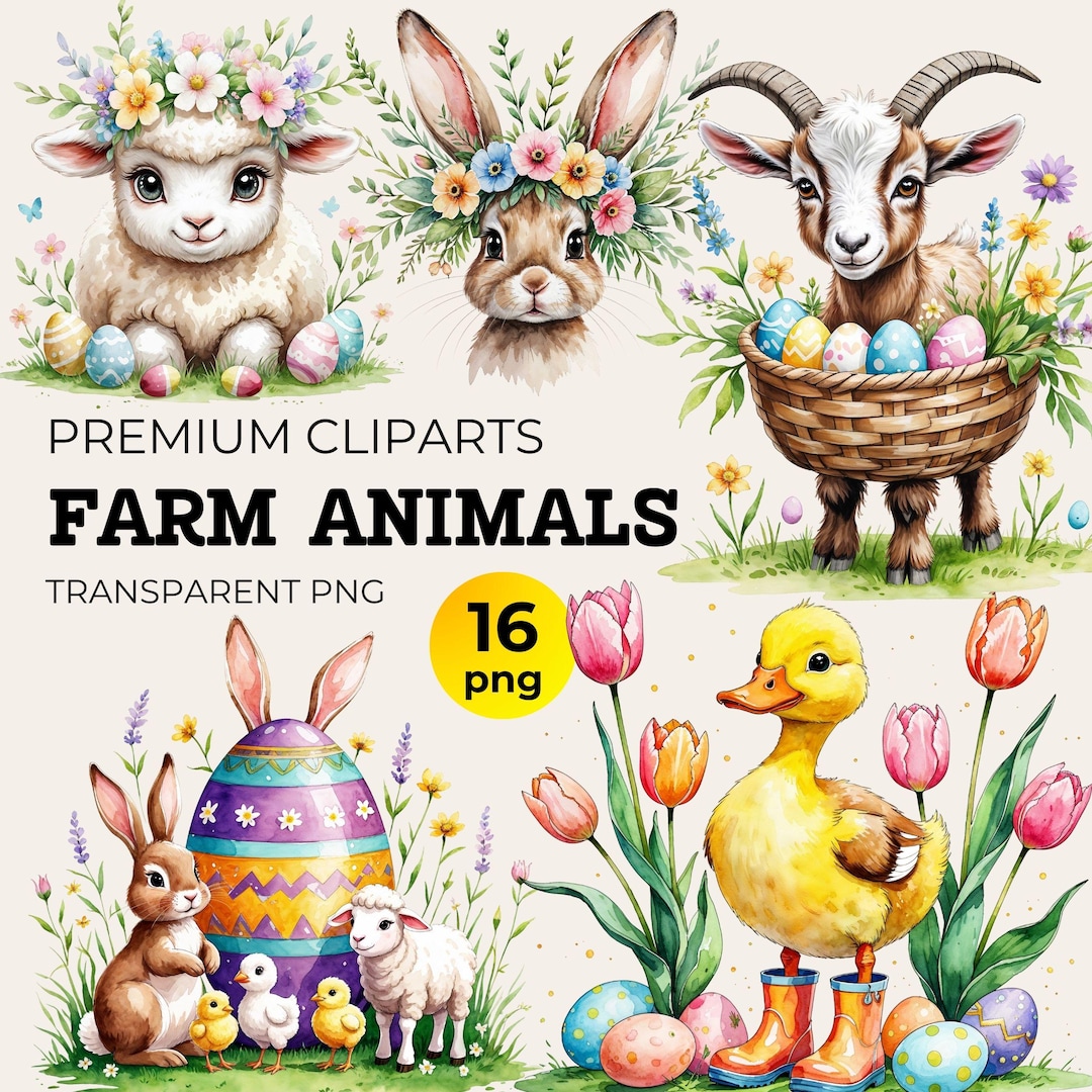 Easter Farm Animals Clipart Set for Craft & Card Making,watercolor ...
