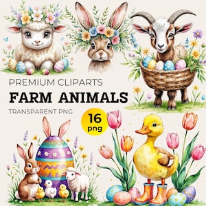 Easter Farm Animals Clipart Set for Craft & Card Making,watercolor ...