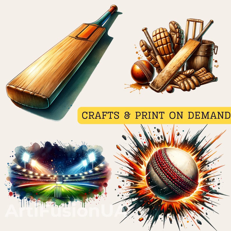 Watercolor Cricket Clipart Set: Sport Lover PNG Graphics (digital ...
