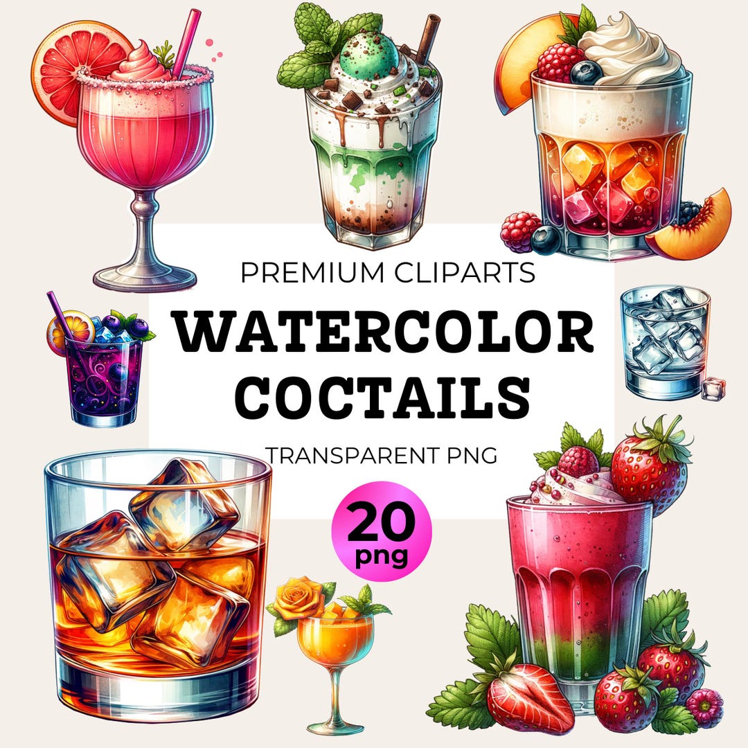 Watercolor Drinks Clipart: Cocktail & Beer PNG Collection (20 PNG) - Etsy