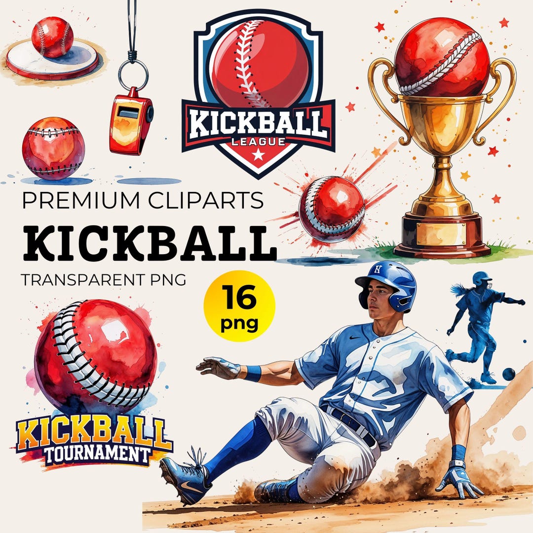 Kickball Clipart for Craft & Scrapbook, Watercolor Kickball Shirt PNG ...