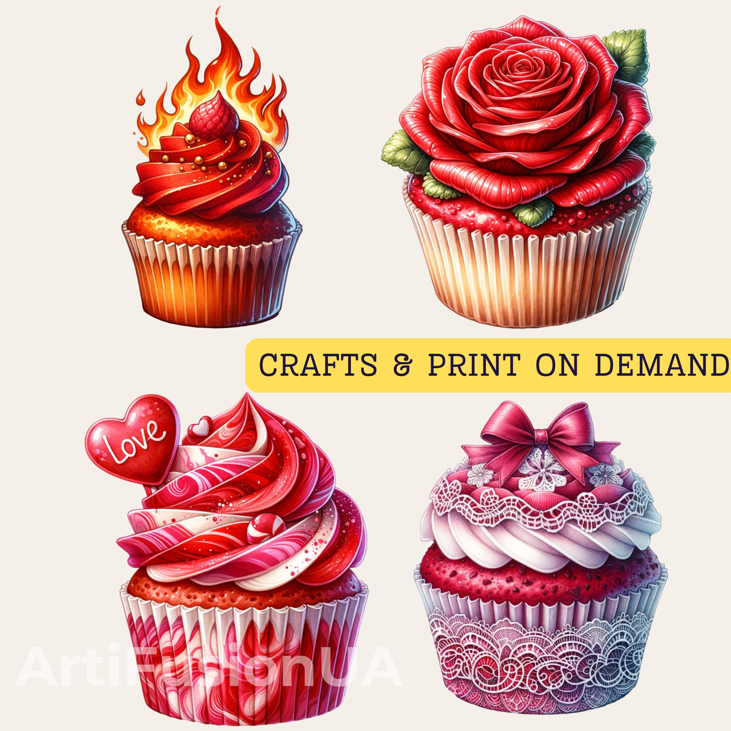 19 Watercolor Valentines Day Clipart, Cupcake PNG, Romantic Clipart for ...