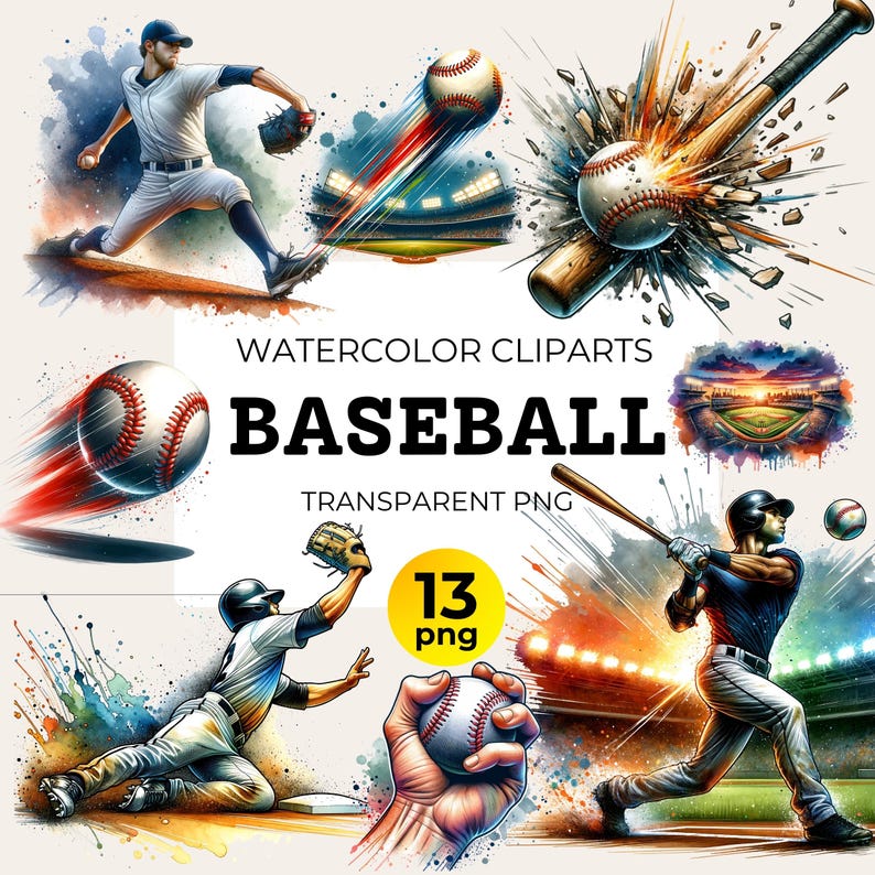 13 Watercolor Baseball Clipart Set for Craft & Sublimate Scrapbooking ...