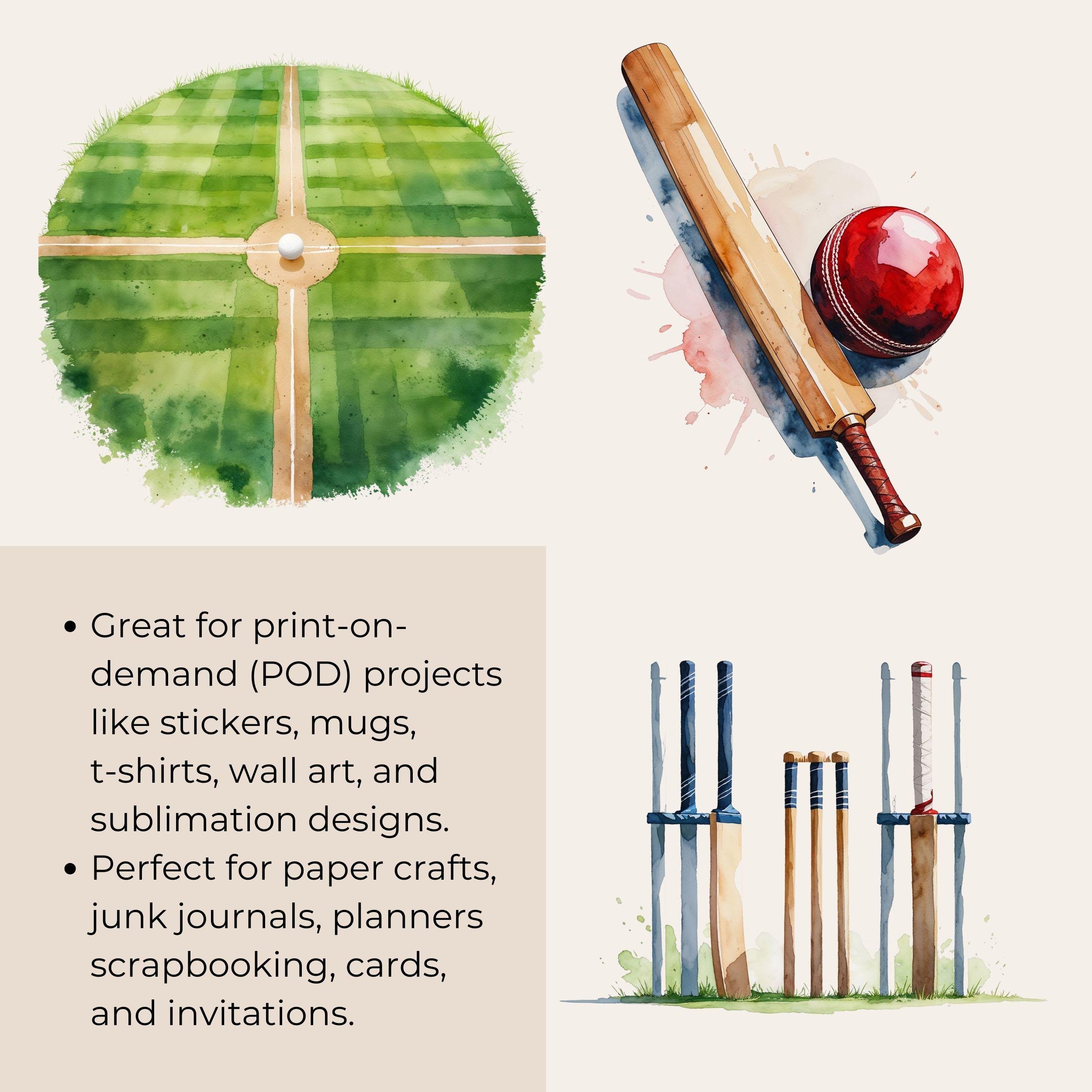 Watercolor Cricket Clipart Set: Sport Lover PNG Graphics (digital ...