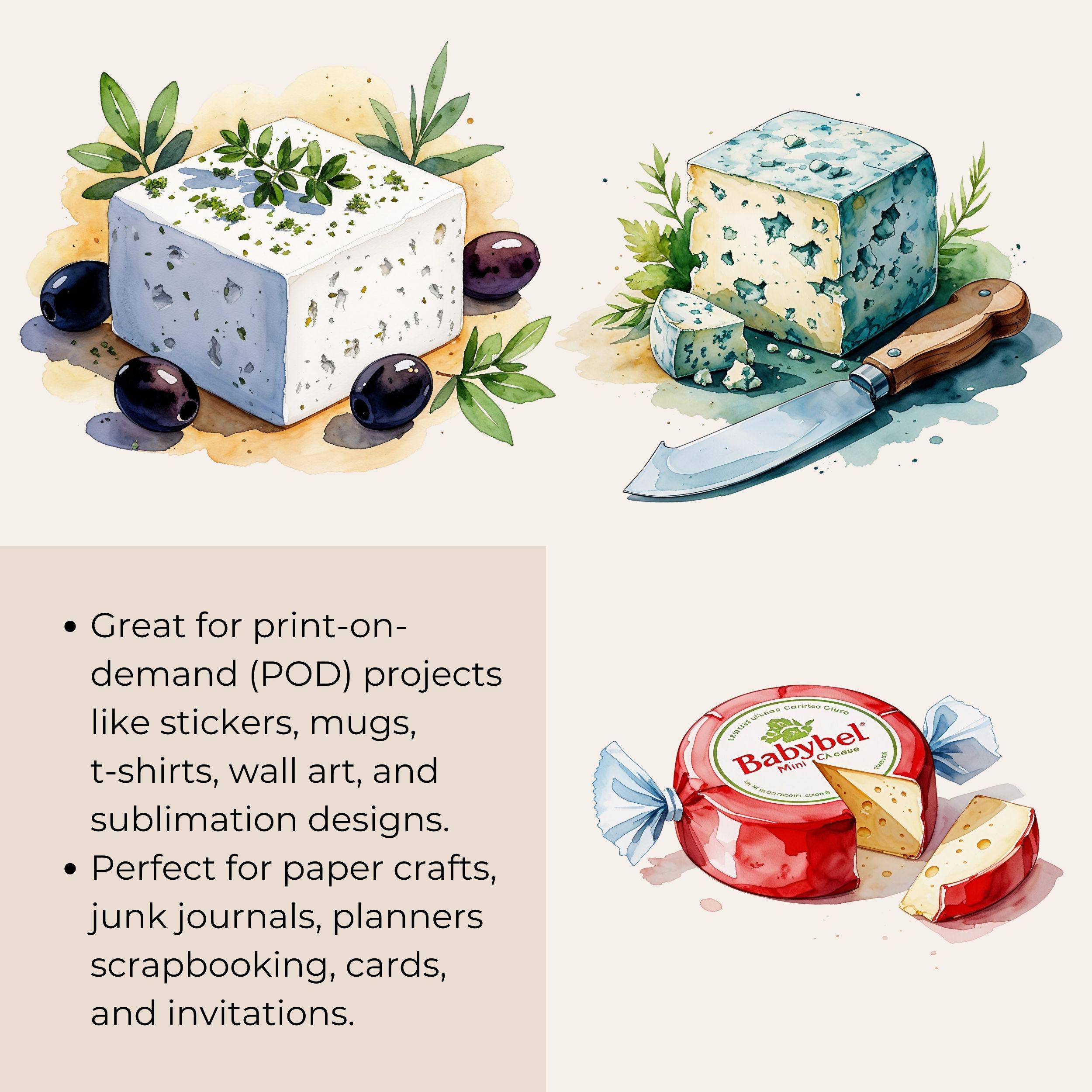 Cheese Clipart Bundle, Watercolor Cheese PNG for Cottagecore DIY Crafts ...