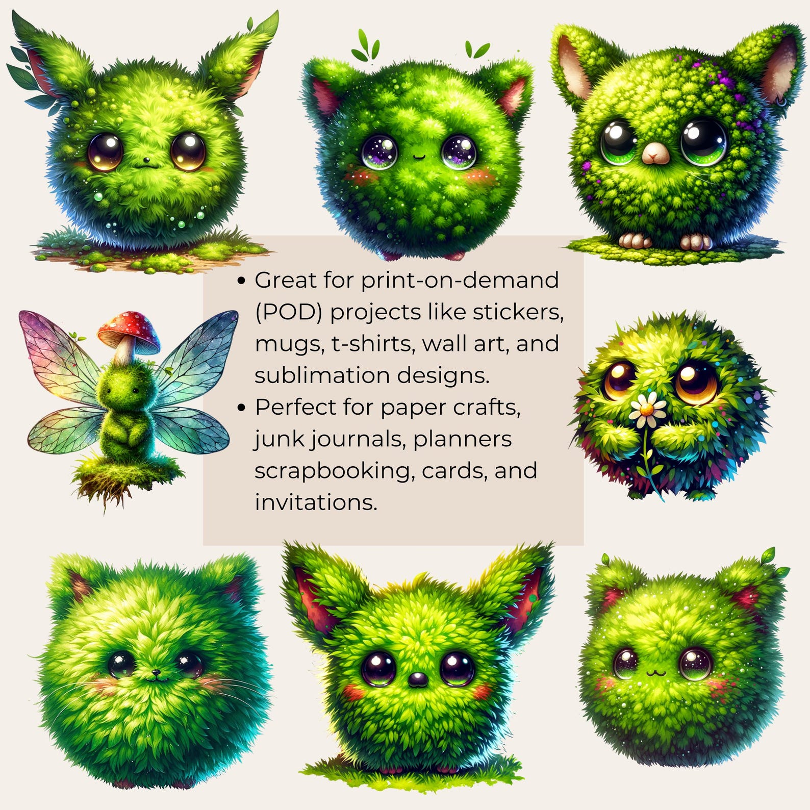 Watercolor Mossling Clipart, Fairy Moss PNG, Scrapbooking (digital ...