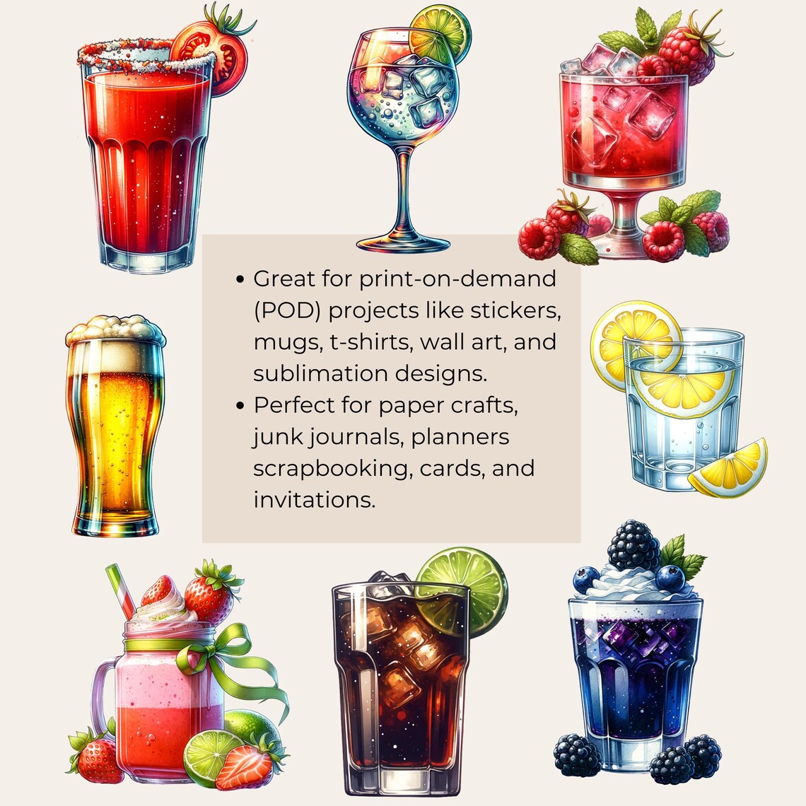 Watercolor Drinks Clipart: Cocktail & Beer PNG Collection (20 PNG) - Etsy