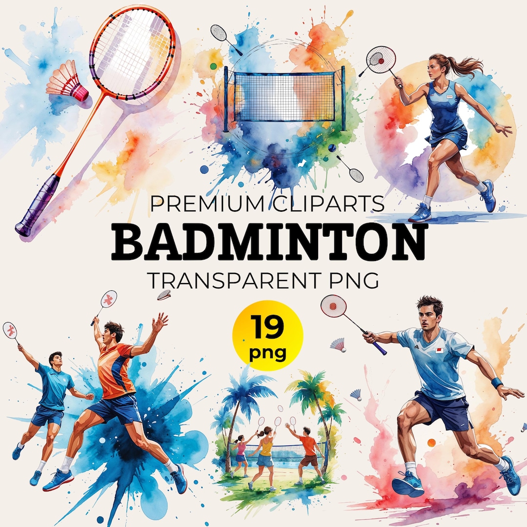 Watercolor Badminton Clipart Bundle: Sport Lover PNG (digital Download ...