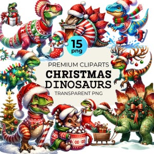15 Watercolor Christmas Dinosaur Clipart, Christmas Dino Clipart ...