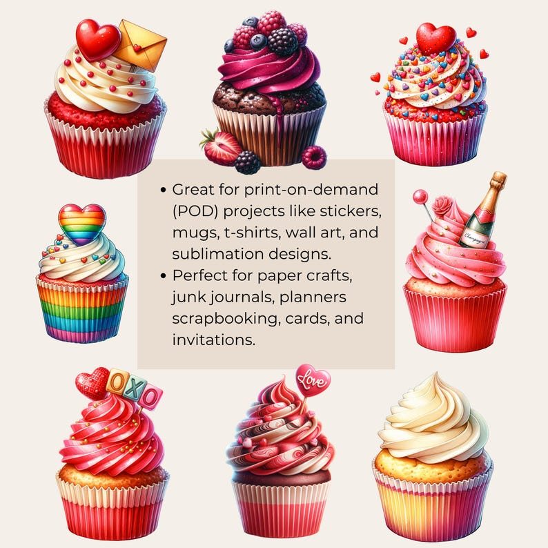 19 Watercolor Valentines Day Clipart, Cupcake PNG, Romantic Clipart for ...