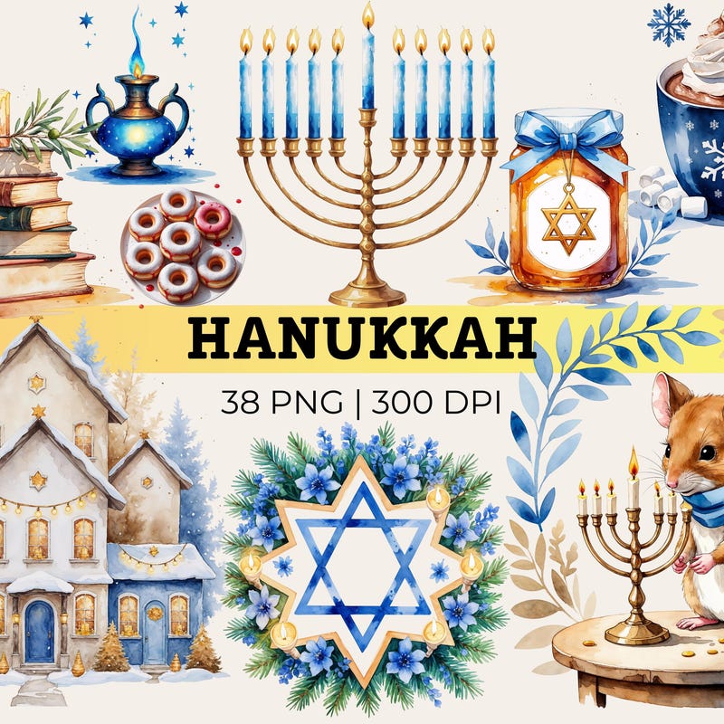 Watercolor Hanukkah - Etsy