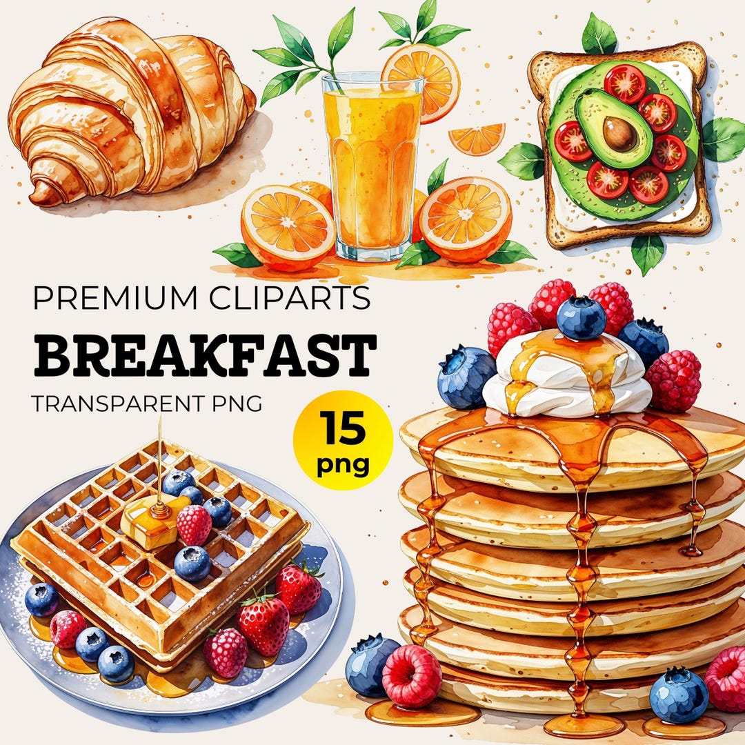 Watercolor Breakfast Clipart for Craft Scrapbook & Junk Journal,donut ...