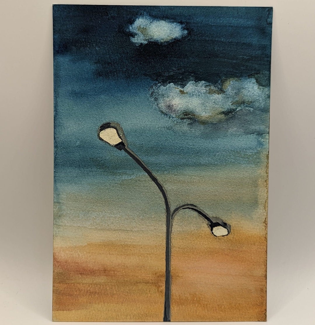 Street Light Pole Watercolor, Lamp Post, Postcard, Original Painting ...